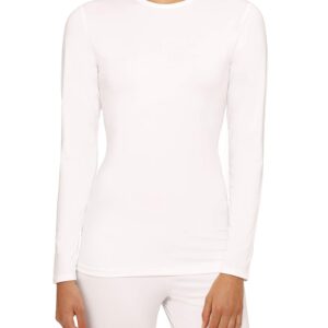 Cuddl Duds ClimateRight Women's Stretch Microfiber Long Sleeve Crew Top(White, Medium)