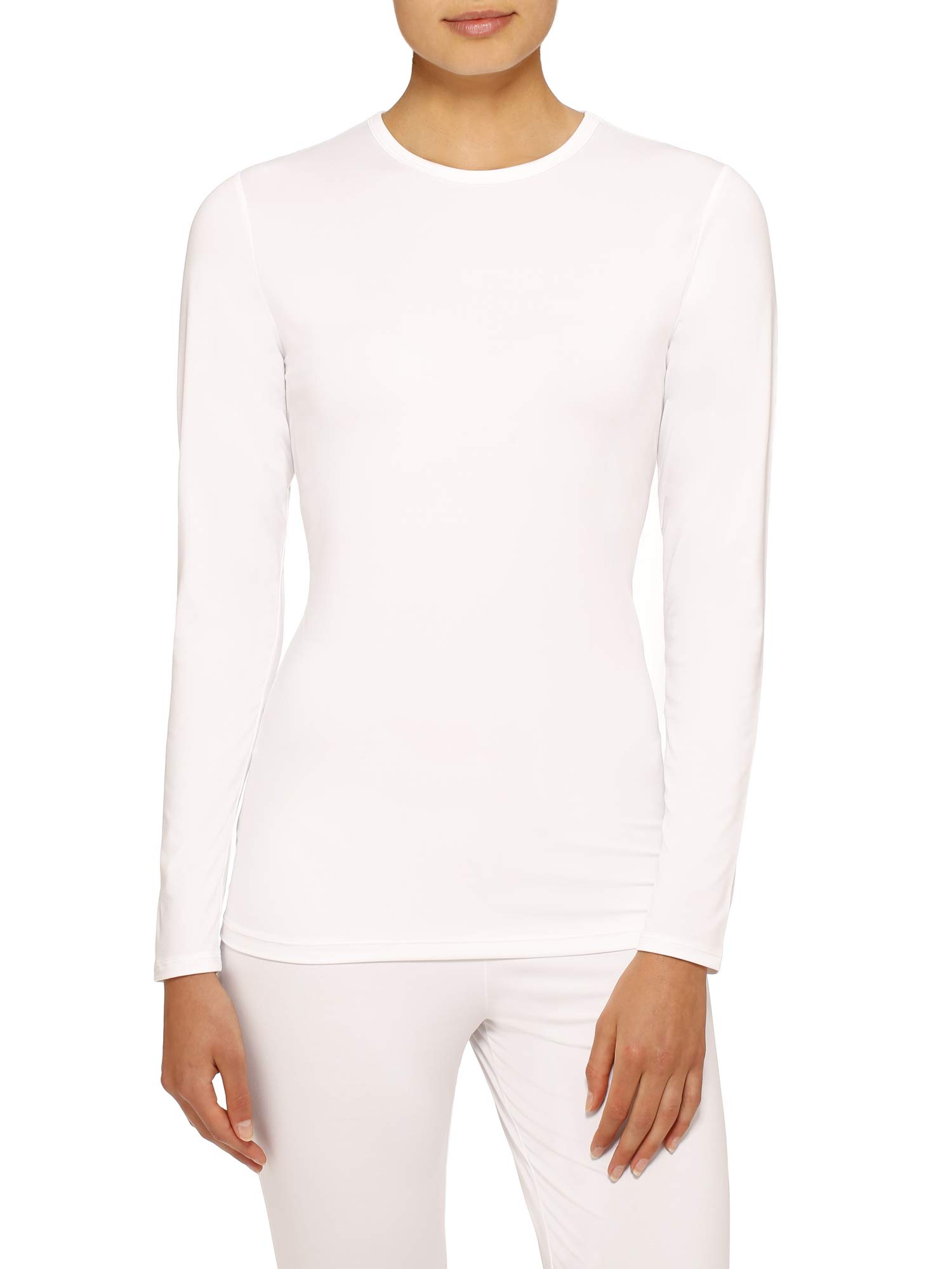 Cuddl Duds ClimateRight Women's Stretch Microfiber Long Sleeve Crew Top(White, Medium)