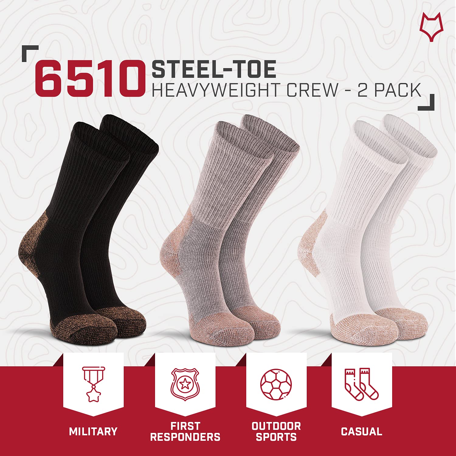 Fox River Men's Standard Steel-Toe Heavyweight Work Crew Socks (2 Pair Pack), Grey, Large