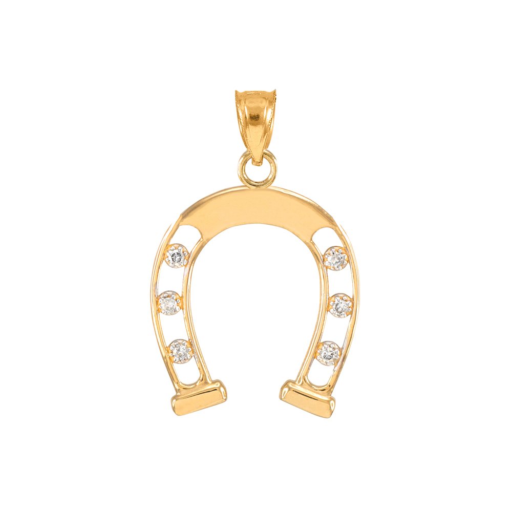 14k Yellow Gold Good Luck Horseshoe Pendant with Diamonds