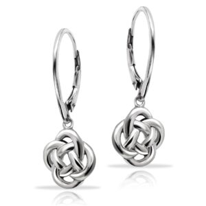 hoops & loops - sterling silver love knot flower dangle leverback earrings