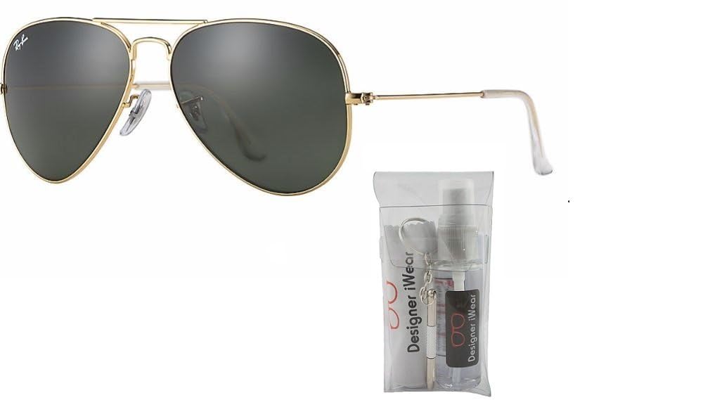 Ray-Ban RB3025 AVIATOR LARGE METAL 001 62M Gold/Gray Green Sunglasses For Men For Women + BUNDLE with Designer iWear Eyewear Kit