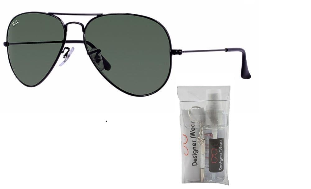 Ray-Ban RB3025 L2823 Black/G-15 Green Metal Aviator Sunglasses For Men For Women + BUNDLE with Designer iWear Eyewear Kit