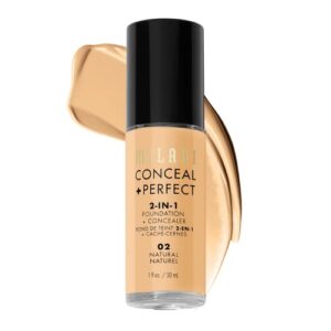 milani conceal + perfect 2-in-1 foundation + concealer - natural (1 fl. oz.) cruelty-free liquid foundation - cover under-eye circles, blemishes & skin discoloration for a flawless complexion