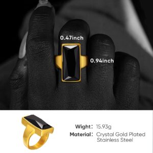 Stainless Steel Gold Plated Rectangular Black Glass Crystal Ring for Women,Best Friend Gift,Size 9