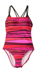 speedo womens double strap swimsuit 6 red and pink stripe