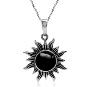 silvershake created onyx 925 sterling silver sun ray inspired pendant with 18 inch chain necklace