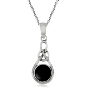 silvershake created black onyx inlay 925 sterling silver celtic knot solitaire pendant with 18 inch chain necklace