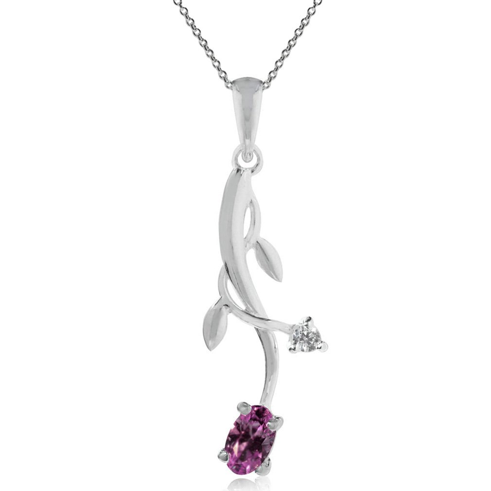 Silvershake Petite Simulated Color Change Alexandrite 925 Sterling Silver Vine Leaf Pendant with 18 Inch Chain Necklace