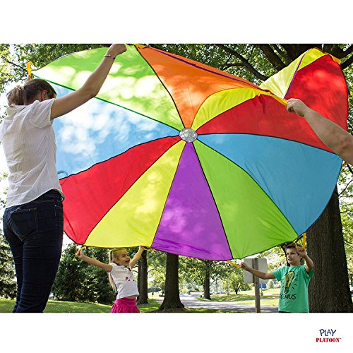 Play Platoon Rainbow Parachute Toy for Kids, Kid Parachute with Handle, 10 ft Play Parachute Game for Kids with 10 Handles, Parachute for Kids, PE Equipment for Elementary School Gym Class, Backyard