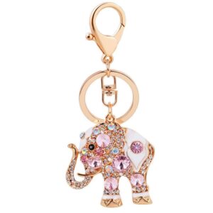 reizteko lucky elephant colorful opal rhinestone plating women car/bag keychain purse charm - pink