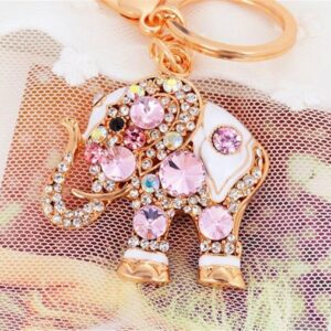 Reizteko Lucky Elephant Colorful Opal Rhinestone Plating Women Car/Bag Keychain Purse Charm - Pink