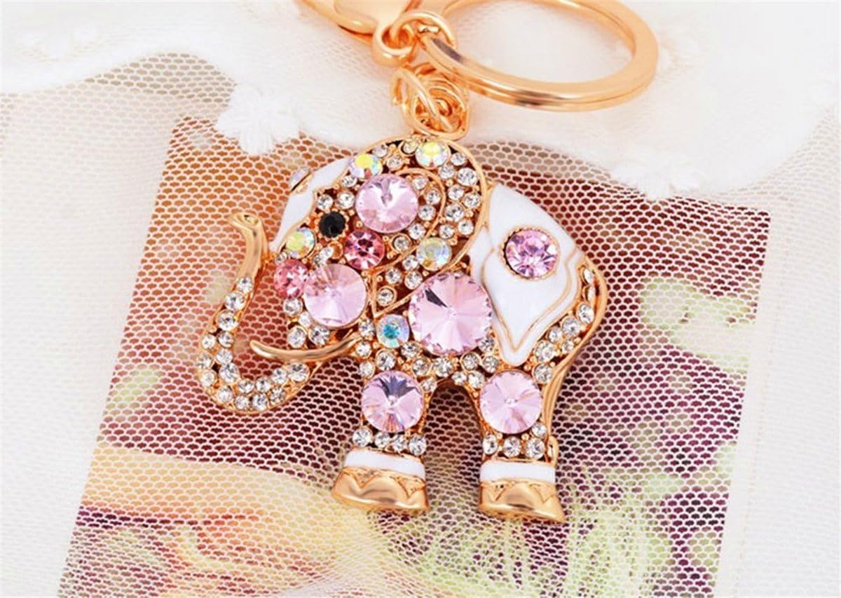 Reizteko Lucky Elephant Colorful Opal Rhinestone Plating Women Car/Bag Keychain Purse Charm - Pink