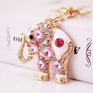 Reizteko Lucky Elephant Colorful Opal Rhinestone Plating Women Car/Bag Keychain Purse Charm - Pink