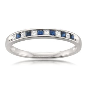 la4ve diamonds 1/4 carat diamond, channel-set 14kt white gold princess-cut diamond & blue sapphire bridal wedding band ring (h-i, i1-i2)