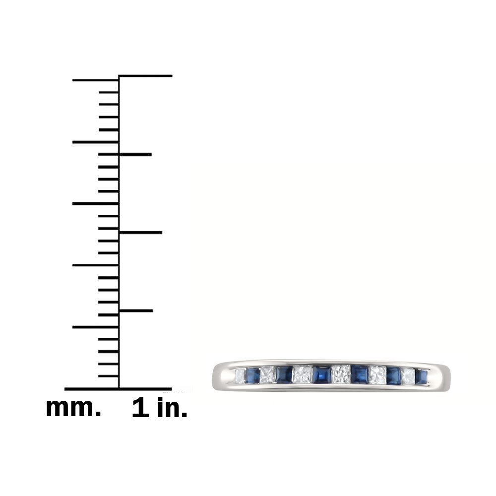 La4ve Diamonds 1/4 Carat Diamond, Channel-Set 14kt White Gold Princess-Cut Diamond & Blue Sapphire Bridal Wedding Band Ring (H-I, I1-I2)