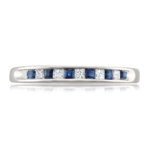 La4ve Diamonds 1/4 Carat Diamond, Channel-Set 14kt White Gold Princess-Cut Diamond & Blue Sapphire Bridal Wedding Band Ring (H-I, I1-I2)