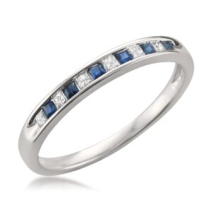 La4ve Diamonds 1/4 Carat Diamond, Channel-Set 14kt White Gold Princess-Cut Diamond & Blue Sapphire Bridal Wedding Band Ring (H-I, I1-I2)