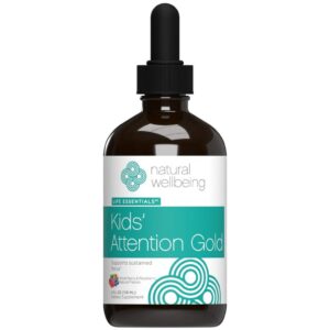 natural wellbeing - kids' attention gold - natural support for focus and concentration - new mixed berry & raspberry flavor - 4oz (118ml)