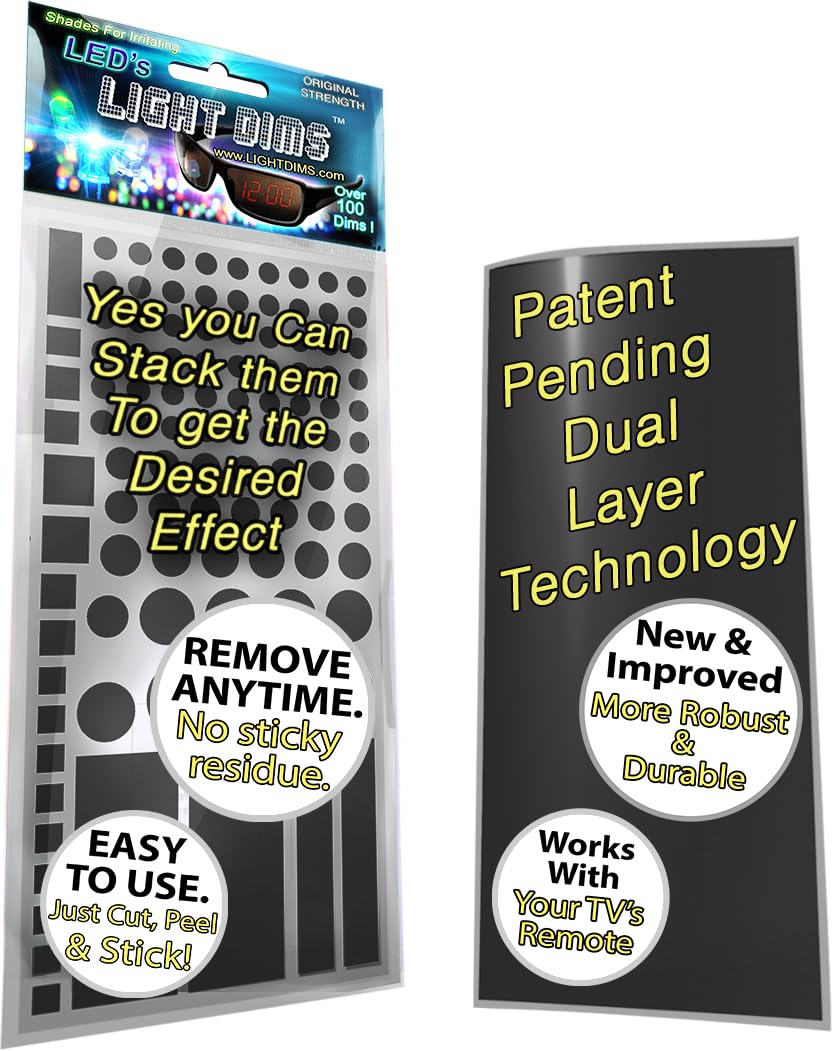 LightDims Original Strength Light Dimmer LED Covers (2 Sheets) Shapes & Uncut Sheet for Electronics & Appliances & More. Professional Retail Packaging