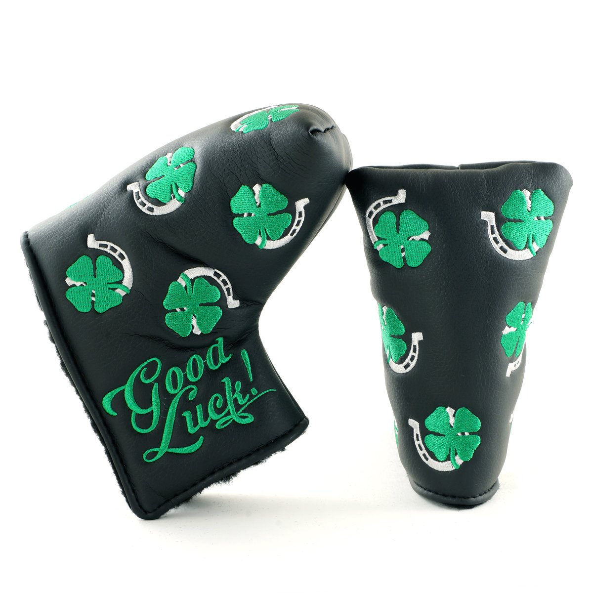 Clover and Horseshoe Headcover for Midsize Mallet Putter, Black, Golf Head Cover