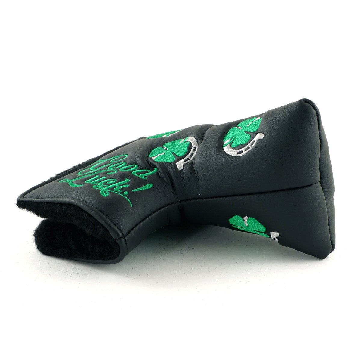 Clover and Horseshoe Headcover for Midsize Mallet Putter, Black, Golf Head Cover