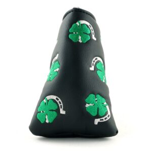 Clover and Horseshoe Headcover for Midsize Mallet Putter, Black, Golf Head Cover