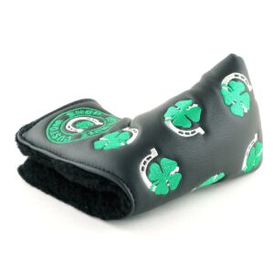 Clover and Horseshoe Headcover for Midsize Mallet Putter, Black, Golf Head Cover