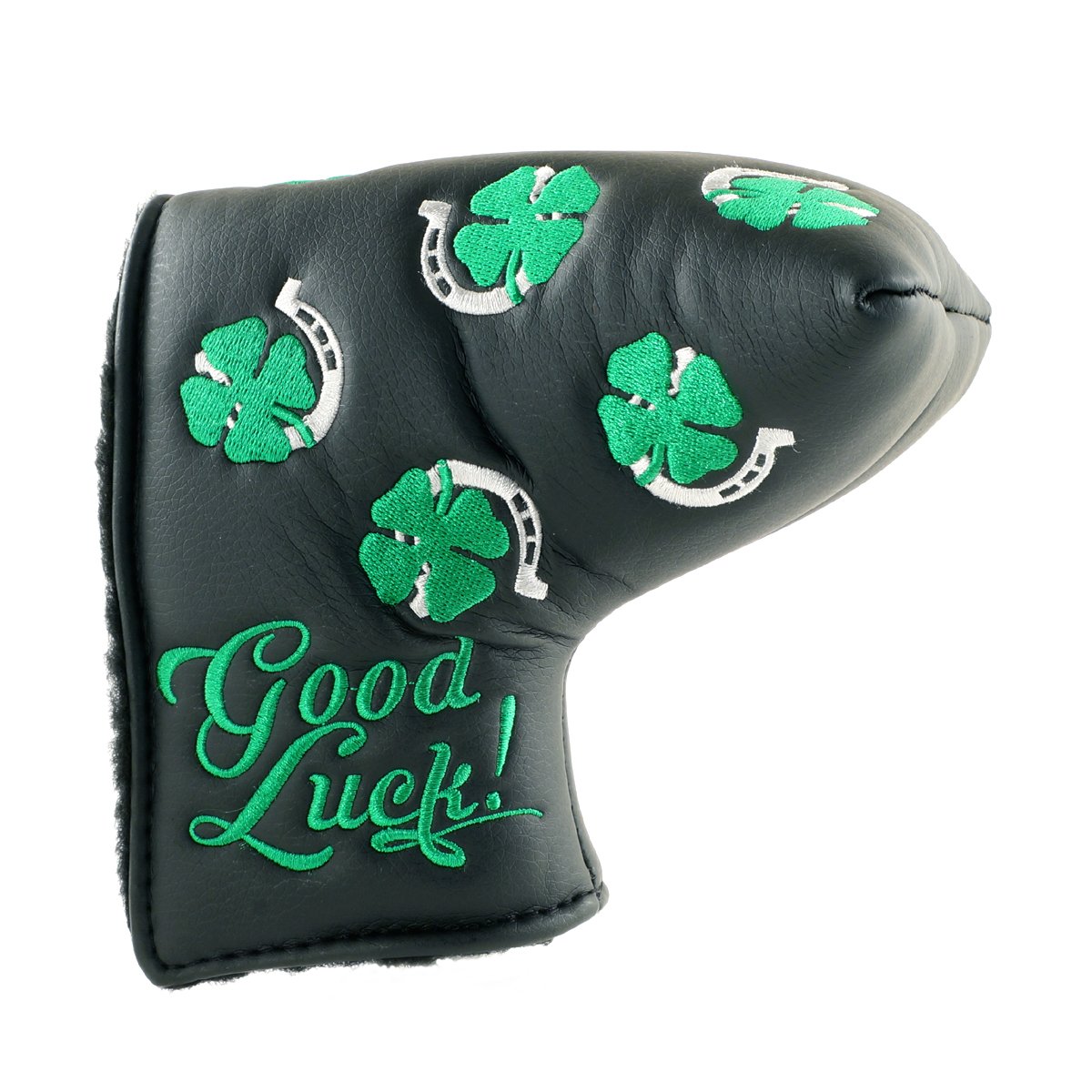 Clover and Horseshoe Headcover for Midsize Mallet Putter, Black, Golf Head Cover