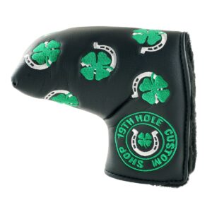 Clover and Horseshoe Headcover for Midsize Mallet Putter, Black, Golf Head Cover