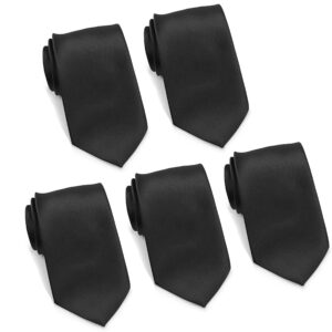 mens black ties bulk lot of 5 mens solid color wedding ties 3.5" satin finish (black)