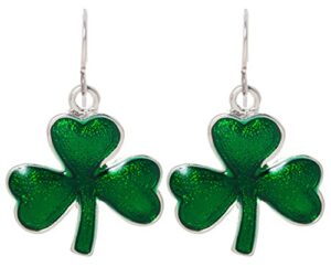 artisan owl - irish shamrock green enamel good luck charm clover dangle earrings