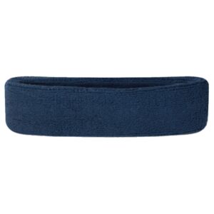 suddora workout headband for men and women, moisture-wicking athletic sweatband, lightweight cotton terry cloth bands for basketball, tennis, football, gym, running, cosplay & costumes (navy)