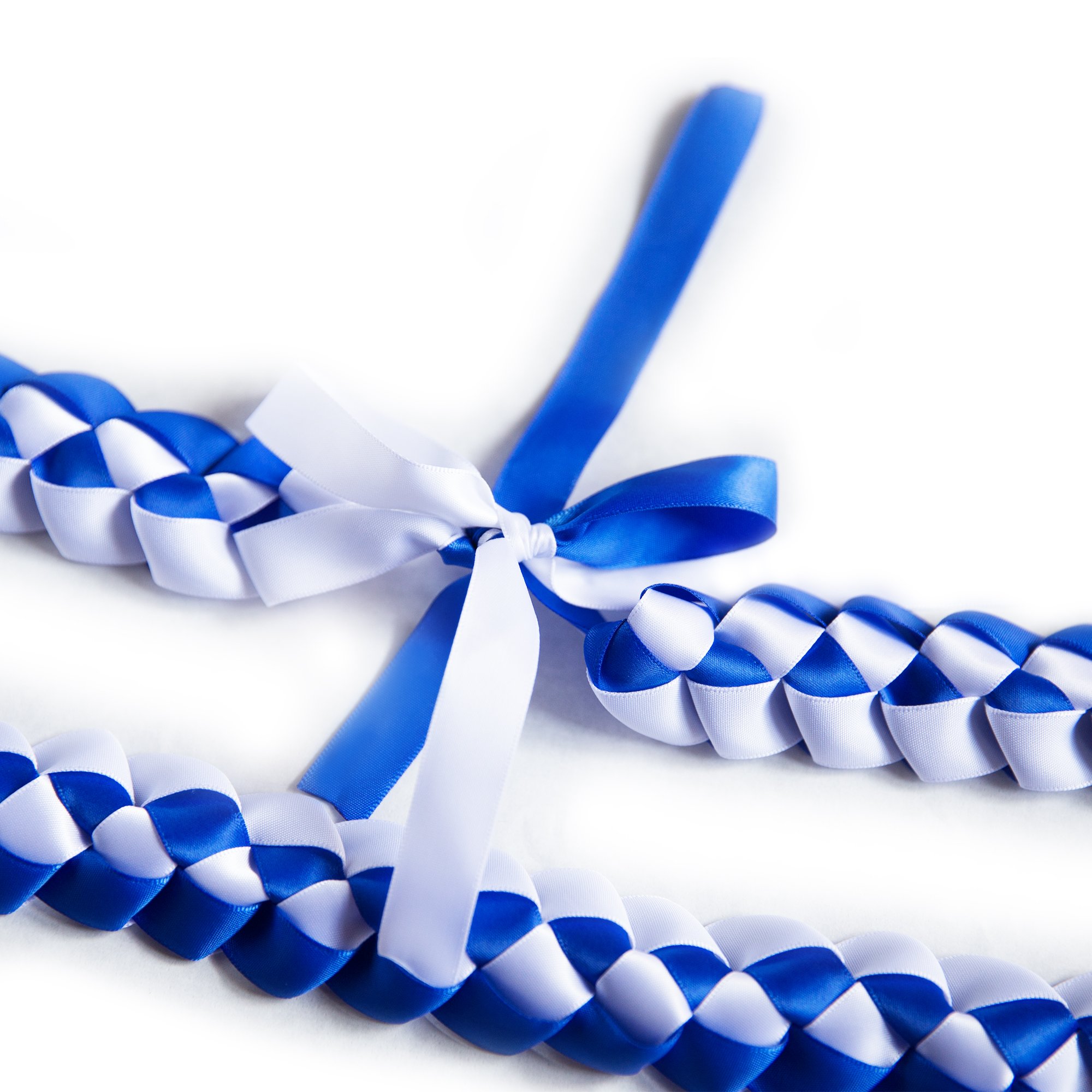 A Tangible Thought Ribbon Lei - Braided Necklace - Royal Blue & White