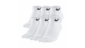 nike unisex performance cushion low rise socks with bag, white/black, size large