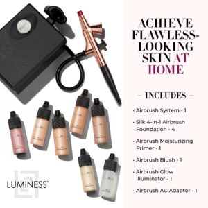 Luminess Air Basic Airbrush Makeup Kit and 9-Piece Silk 4-In-1 Airbrush Foundation Starter System, Warm Coverage - Quick, Easy and Long Lasting Application - Includes Primer, Blush and Glow