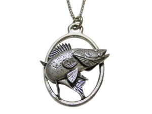 kiola designs zander walleye fish large oval pendant necklace