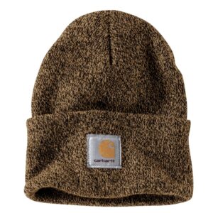 carhartt men's knit cuffed beanie, dark brown/sandstone, one size