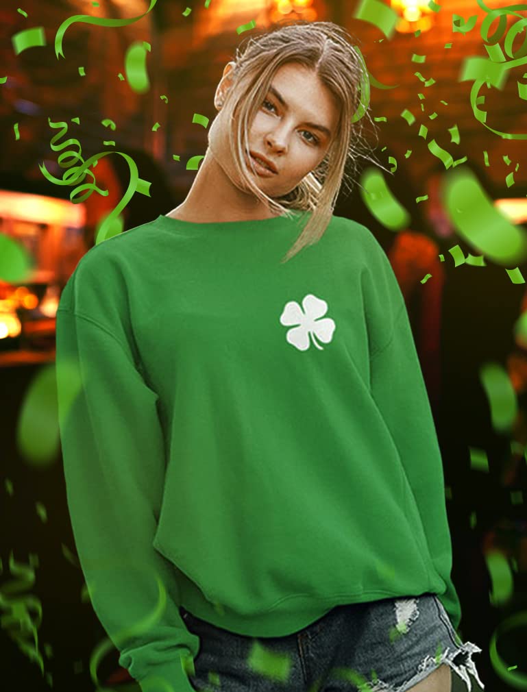 Tstars St Patricks Day Sweatshirt Women Four Leaf Clover Irish Shamrock Sweatshirts Medium Green