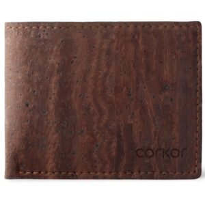 Corkor Slim Bifold Wallet for Men - Cork Wallet - Vegan Leather Cruelty Free Brown