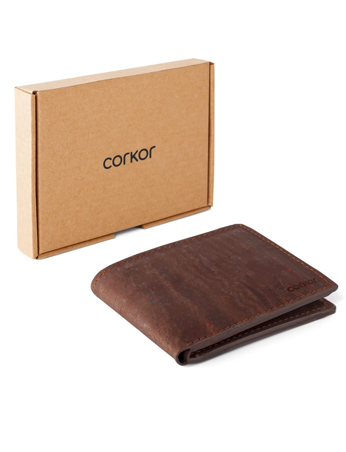 Corkor Slim Bifold Wallet for Men - Cork Wallet - Vegan Leather Cruelty Free Brown