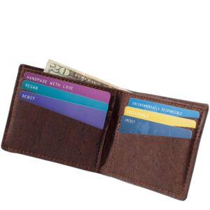 Corkor Slim Bifold Wallet for Men - Cork Wallet - Vegan Leather Cruelty Free Brown