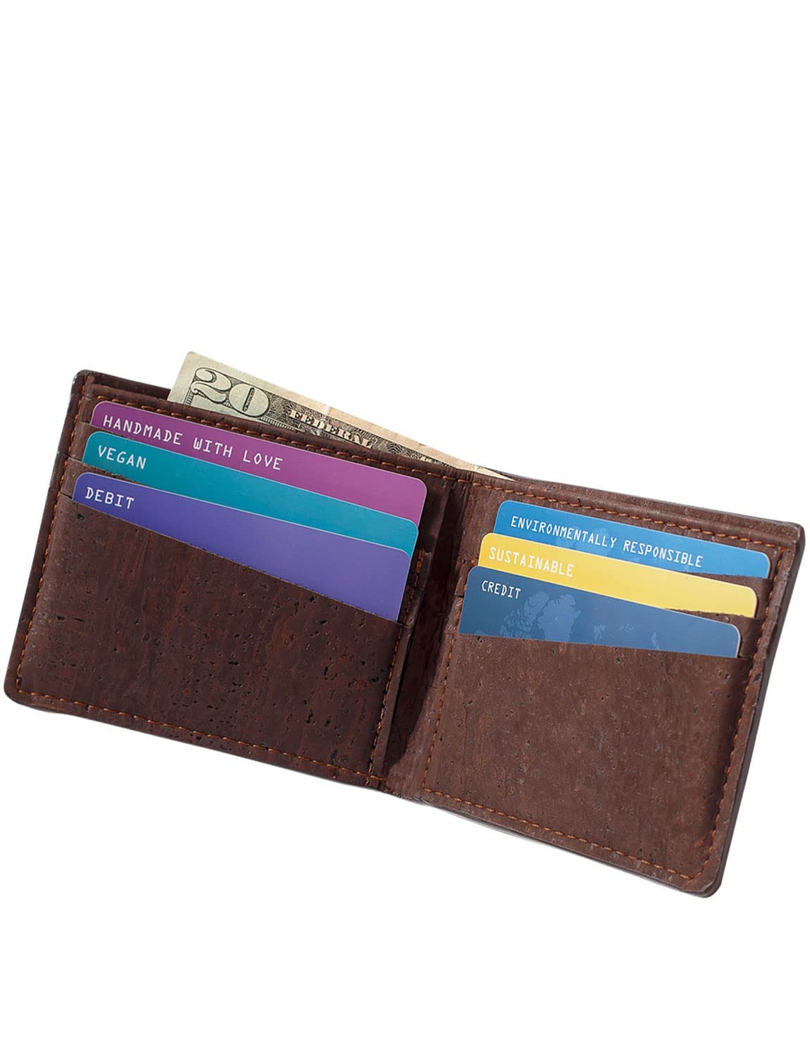 Corkor Slim Bifold Wallet for Men - Cork Wallet - Vegan Leather Cruelty Free Brown