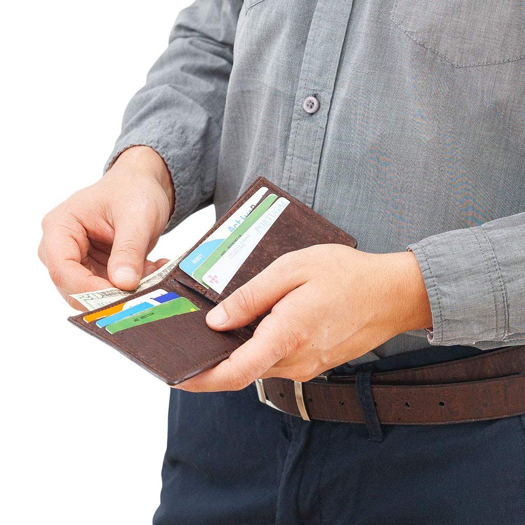 Corkor Slim Bifold Wallet for Men - Cork Wallet - Vegan Leather Cruelty Free Brown