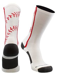 madsportsstuff baseball socks with stitches in crew length (white/red, small)