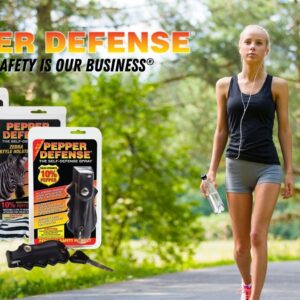 Pepper Defense 1/2 oz. Pepper Spray with Grip Holster and Keychain Attachment - Safety Twist Lock Glow Trigger - Maximum Strength 10% OC Formula - Self Defense Personal Protection (Black 2-Pack)