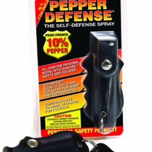 Pepper Defense 1/2 oz. Pepper Spray with Grip Holster and Keychain Attachment - Safety Twist Lock Glow Trigger - Maximum Strength 10% OC Formula - Self Defense Personal Protection (Black 2-Pack)