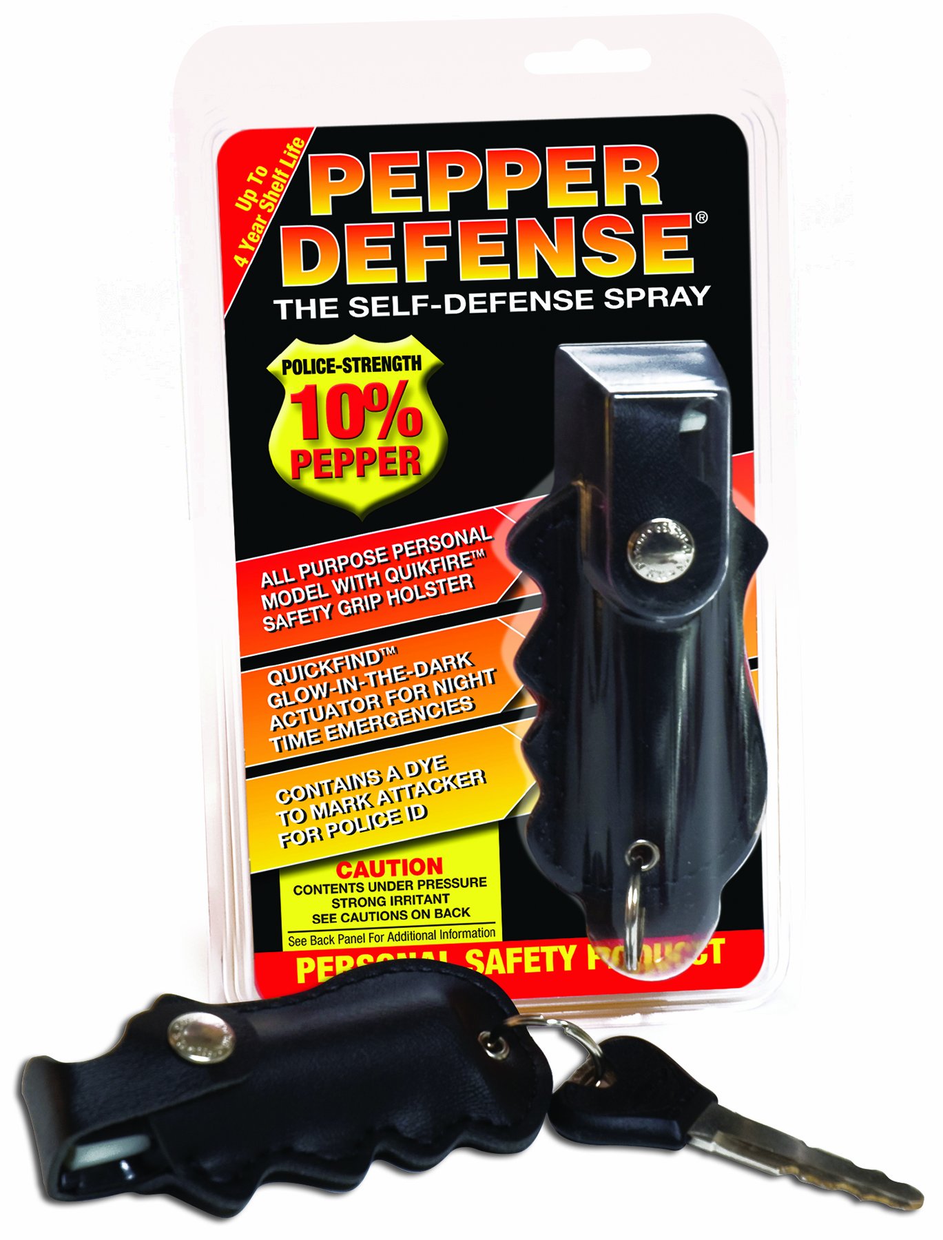 Pepper Defense 1/2 oz. Pepper Spray with Grip Holster and Keychain Attachment - Safety Twist Lock Glow Trigger - Maximum Strength 10% OC Formula - Self Defense Personal Protection (Black 2-Pack)