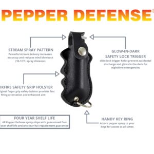 Pepper Defense 1/2 oz. Pepper Spray with Grip Holster and Keychain Attachment - Safety Twist Lock Glow Trigger - Maximum Strength 10% OC Formula - Self Defense Personal Protection (Black 2-Pack)