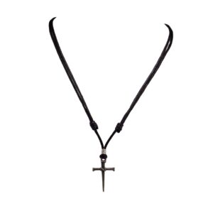 bluerica nail & cross on adjustable black cord necklace (old silver finish)